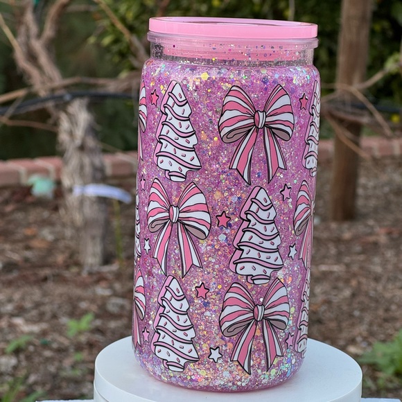 Handmade | Dining | Little Debbie Pink Christmas Trees And Bows Snow ...